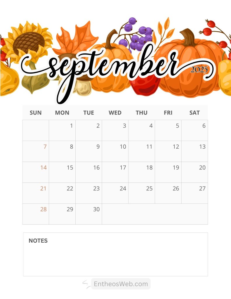 Free Printable September Calendars for 2025 – Vertical Designs » EntheosWeb