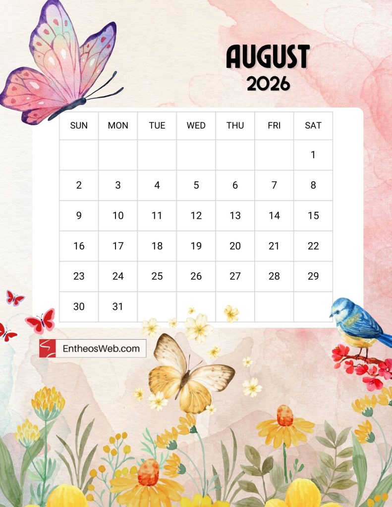 Nature’s Wings Free 2026 Monthly Printable Calendar » EntheosWeb