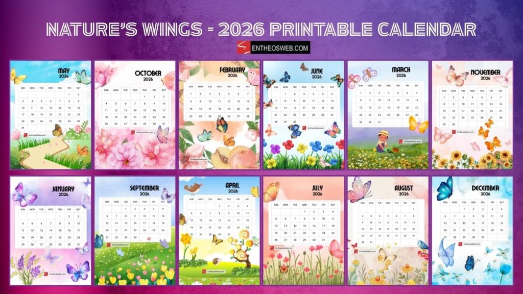 Nature’s Wings Free 2026 Monthly Printable Calendar » EntheosWeb