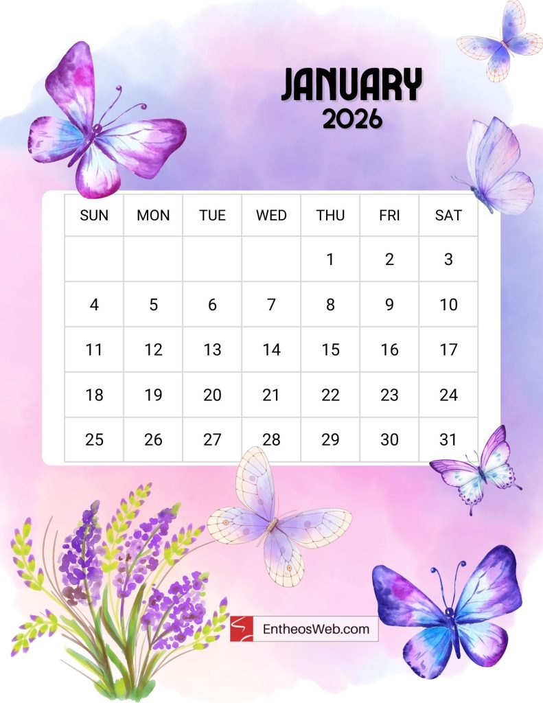 Nature’s Wings Free 2026 Monthly Printable Calendar » EntheosWeb