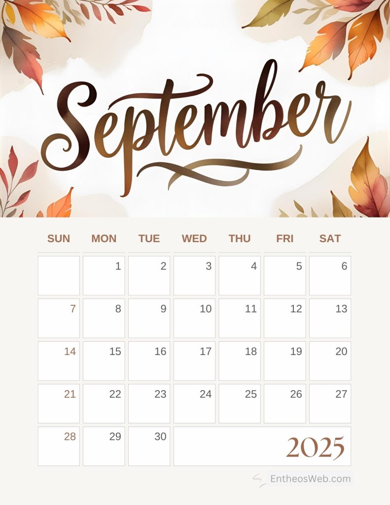 Free Printable September Calendars for 2025 – Vertical Designs | EntheosWeb