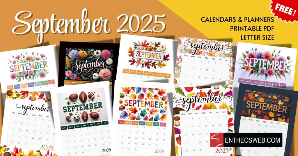 Free Printable September Calendars for 2025 – Vertical Designs | EntheosWeb