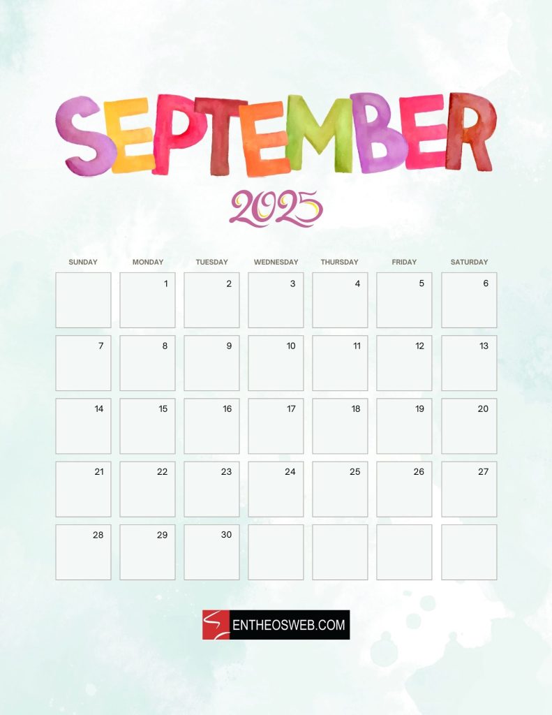 Free Printable September Calendars for 2025 – Vertical Designs | EntheosWeb