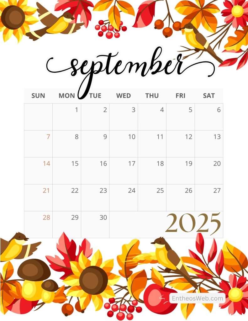 Free Printable September Calendars for 2025 – Vertical Designs | EntheosWeb