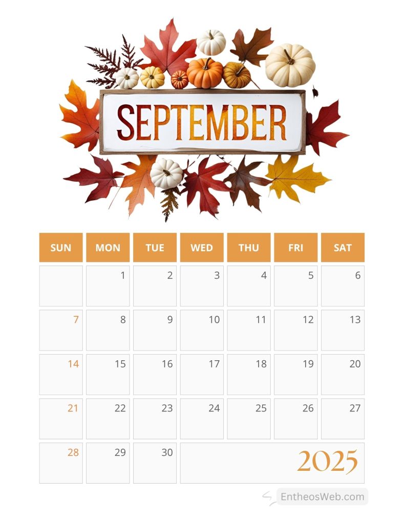 Free Printable September Calendars for 2025 – Vertical Designs | EntheosWeb