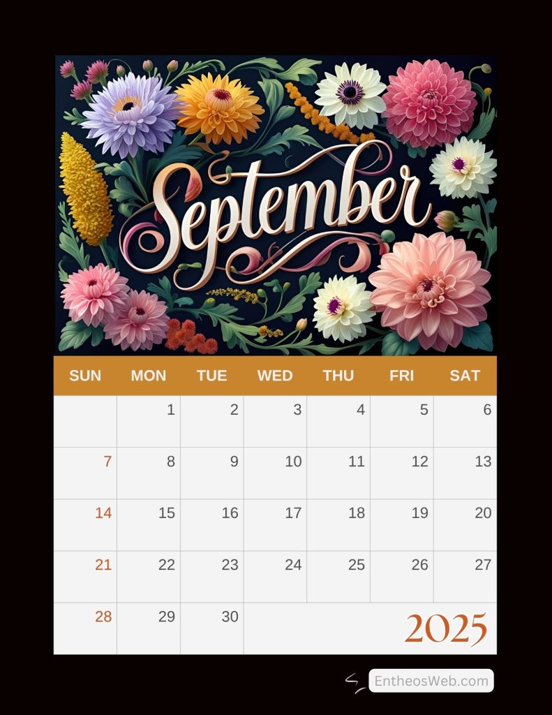 Free Printable September Calendars for 2025 – Vertical Designs » EntheosWeb