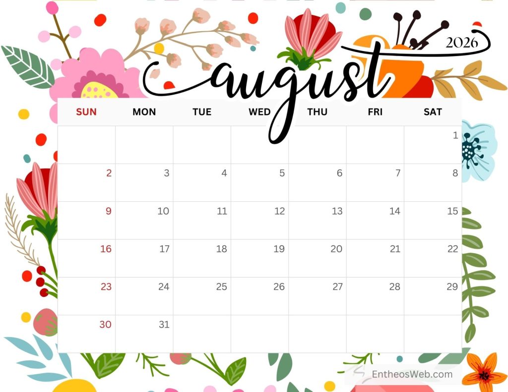 Floral 2026 Calendar – Free Monthly Printables » EntheosWeb