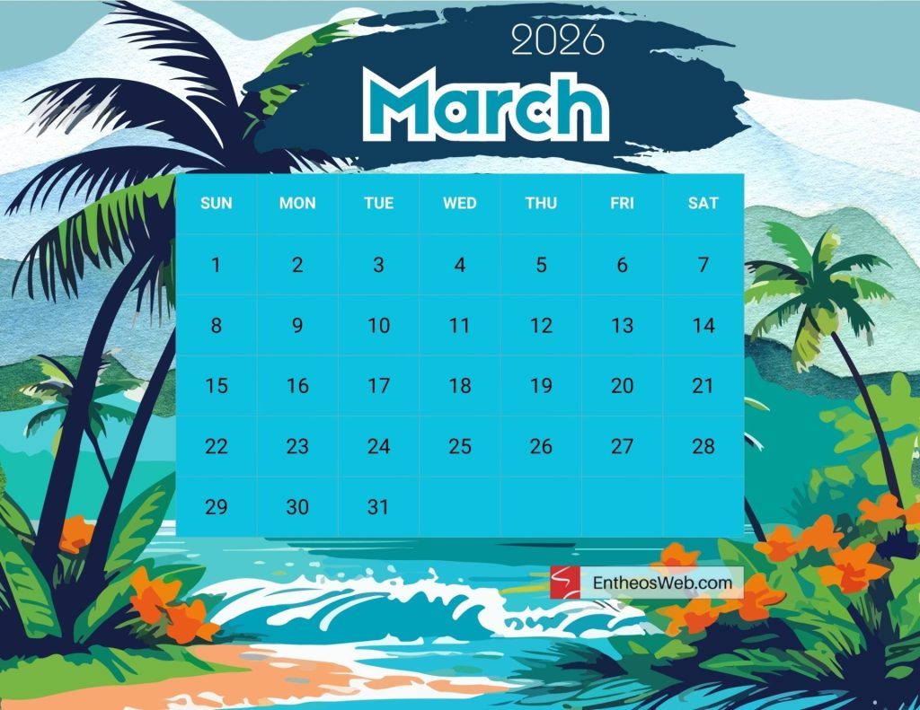 Beach & Snow Theme Free 2026 Printable Calendar | EntheosWeb