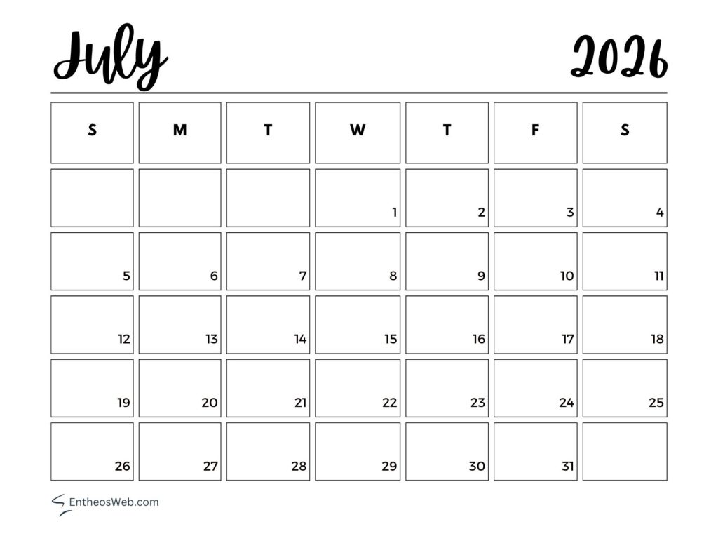 July 2026 Calendar Printables | EntheosWeb