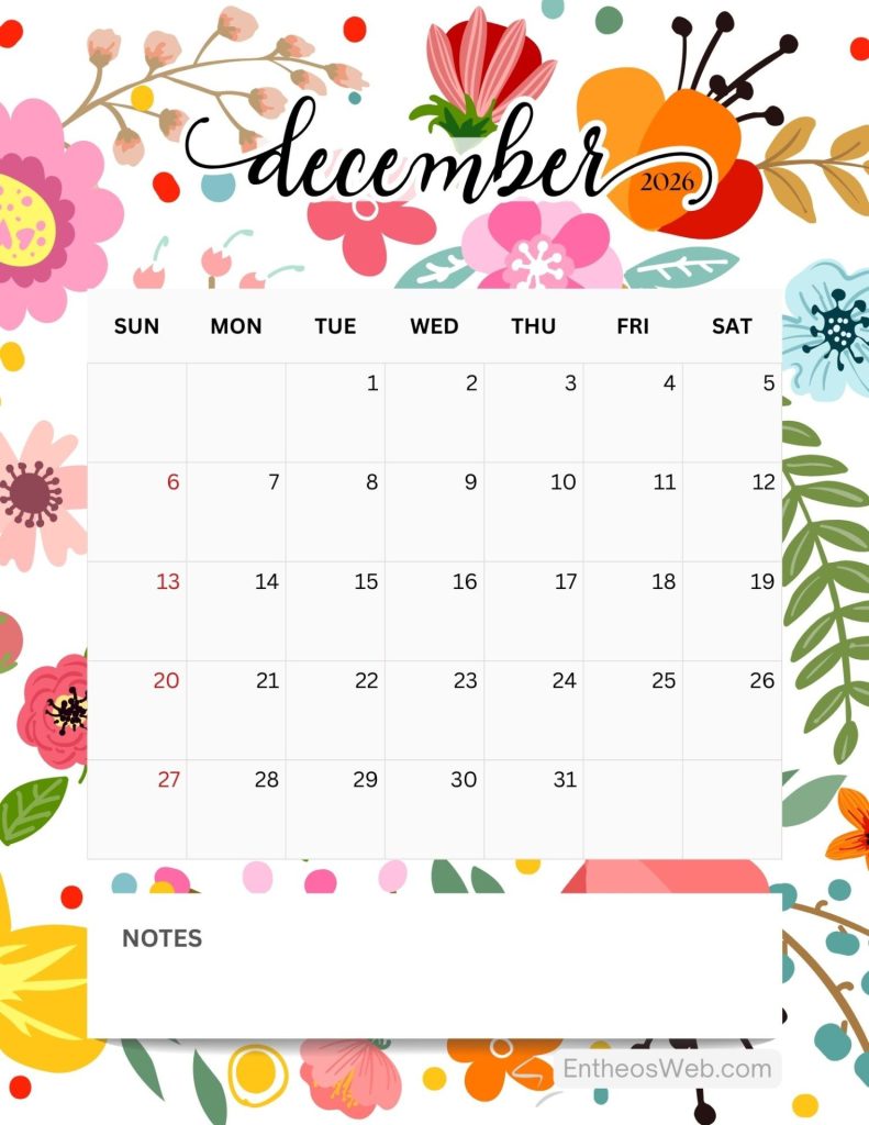 December 2026 Calendar Printables | EntheosWeb