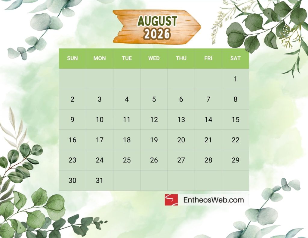 August 2026 Calendar Printables | EntheosWeb