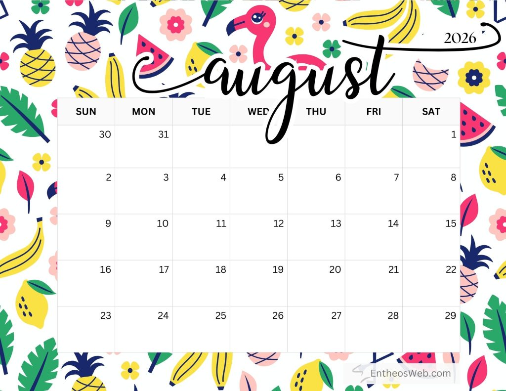 August 2026 Calendar Printables » EntheosWeb