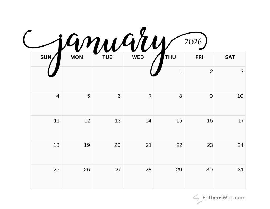 January 2026 Calendar Printables | EntheosWeb