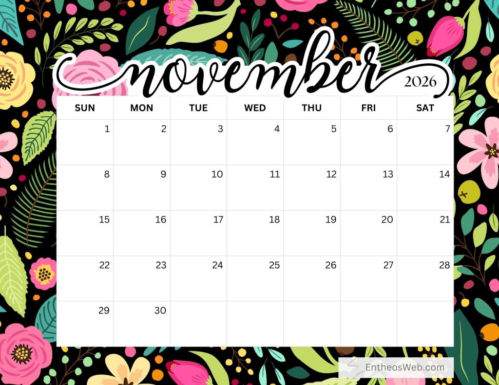 November 2026 Calendar Printables | EntheosWeb