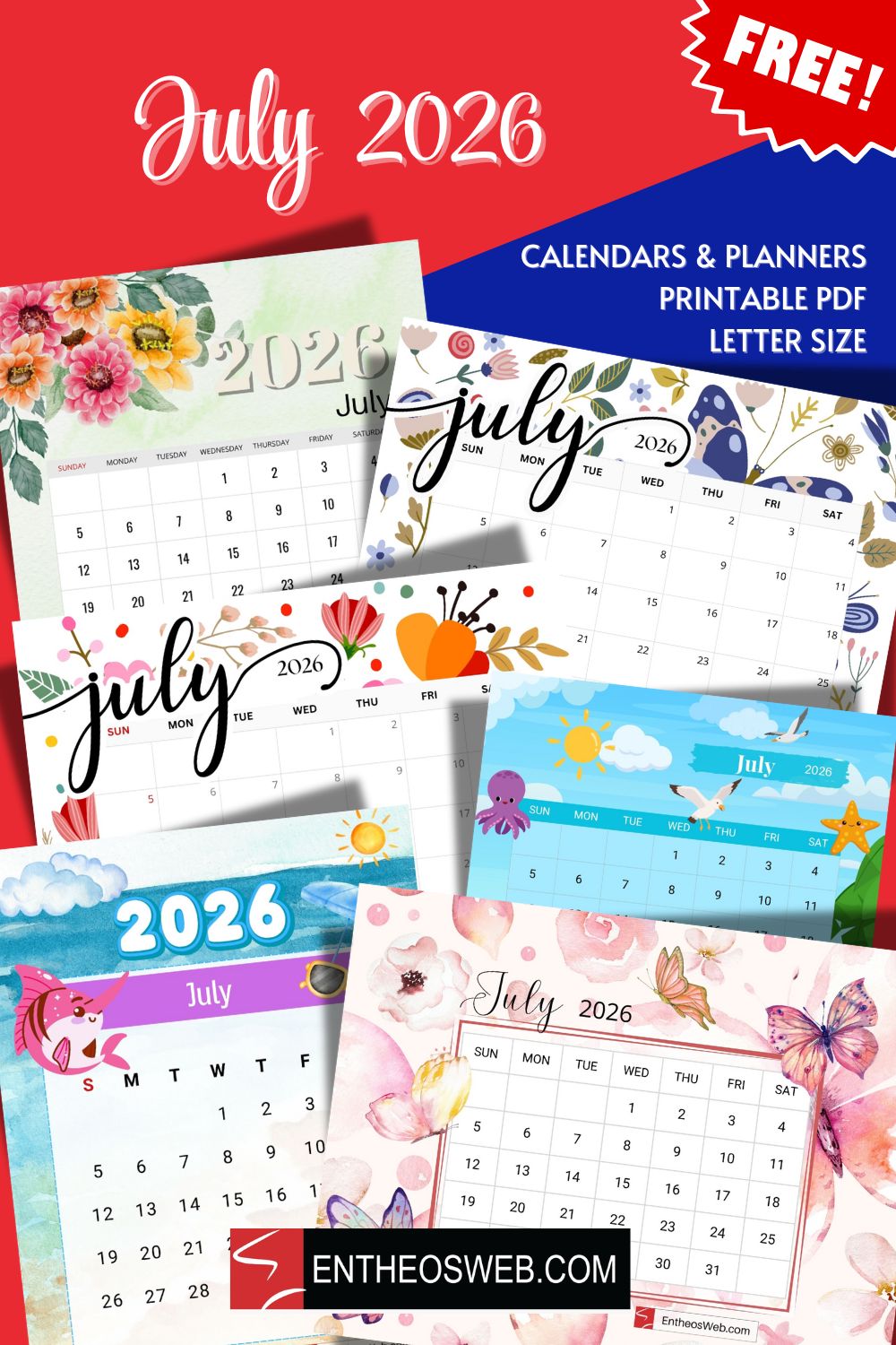 Free Printable July 2026 Calendars | EntheosWeb