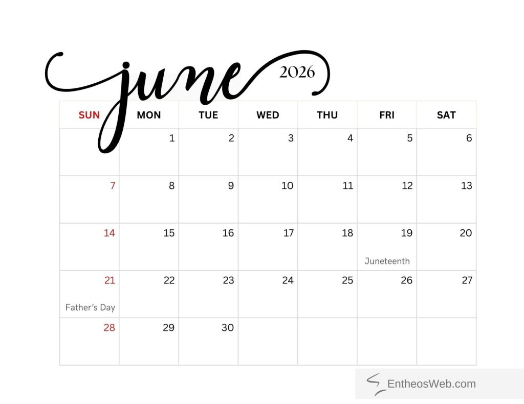 June 2026 Calendar Printables | EntheosWeb