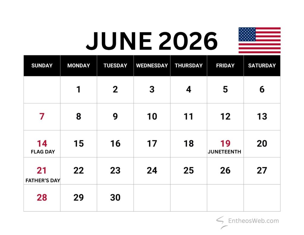 June 2026 Calendar Printables | EntheosWeb