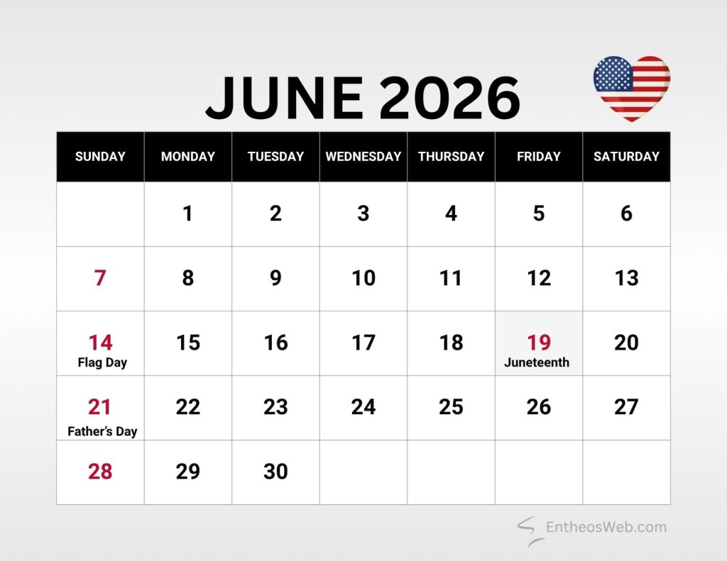 June 2026 Calendars with Holidays and Observances (US) | EntheosWeb