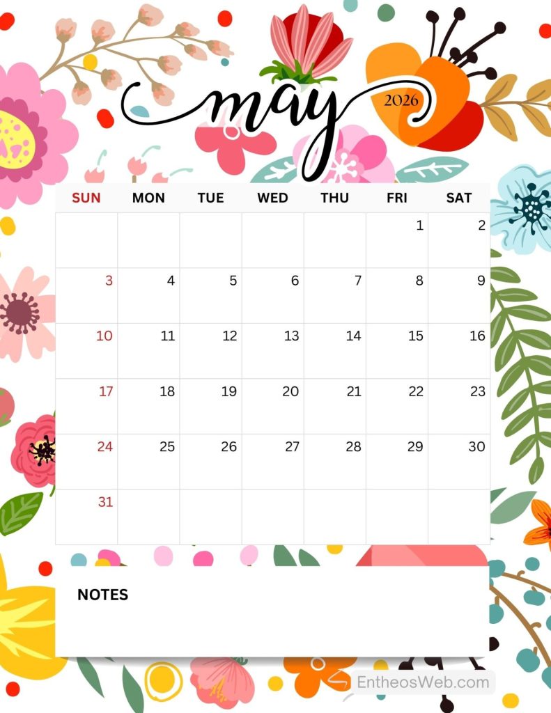 Floral 2026 Monthly Printable Calendars | EntheosWeb