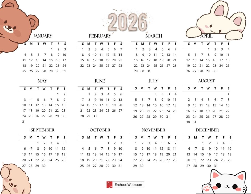 Full Year 2026 Calendar for Women & Girls Printable in One Page ...