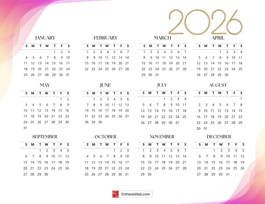 Free Printable 2026 Calendars #Free Printable 2026 Calendars | EntheosWeb
