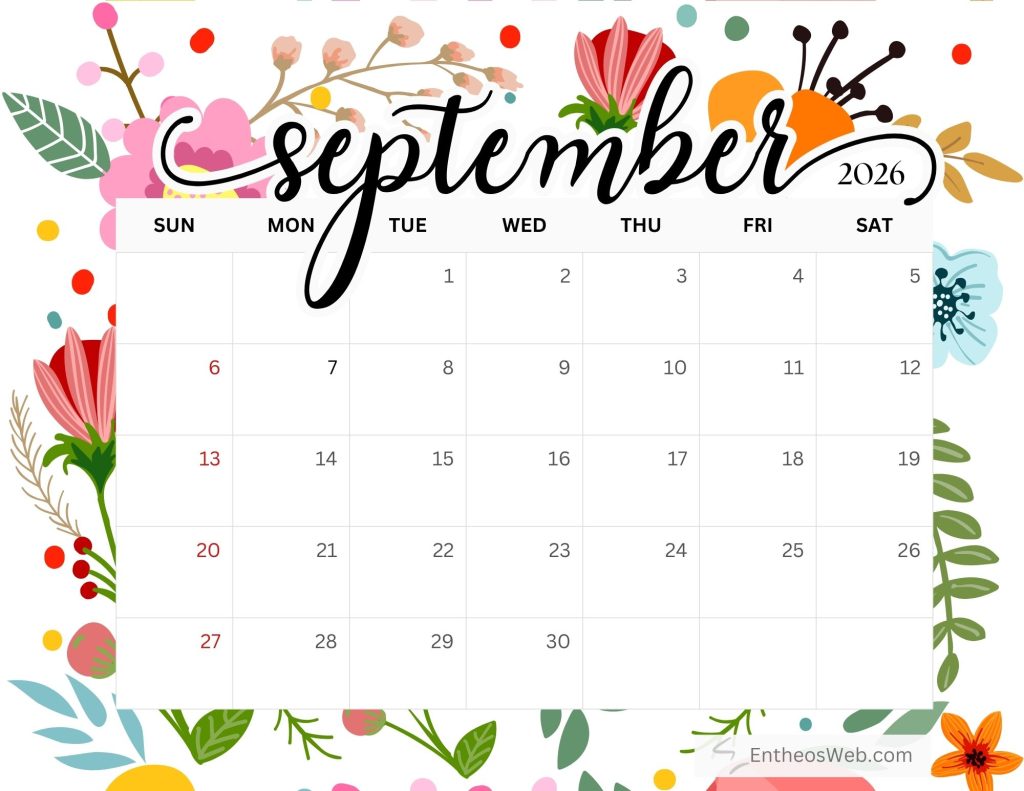 September 2026 Calendar Printables | EntheosWeb