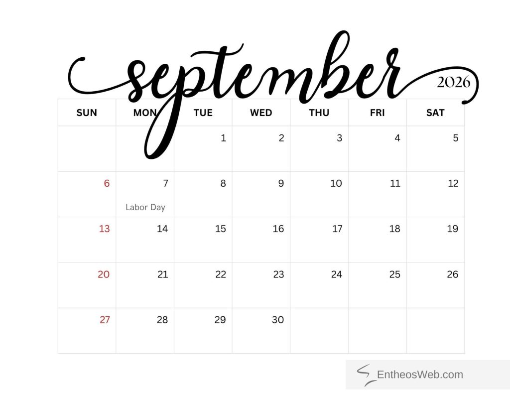 September 2026 Calendar Printables | EntheosWeb