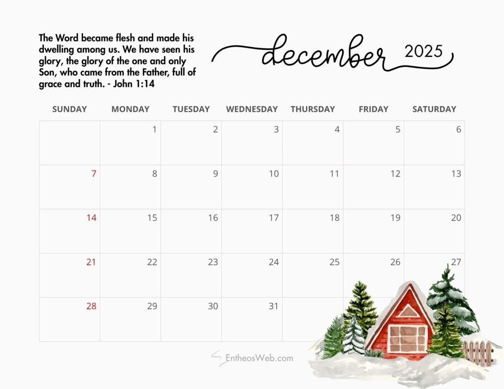 Printable Christian December 2025 Calendars with Bible Verses | EntheosWeb