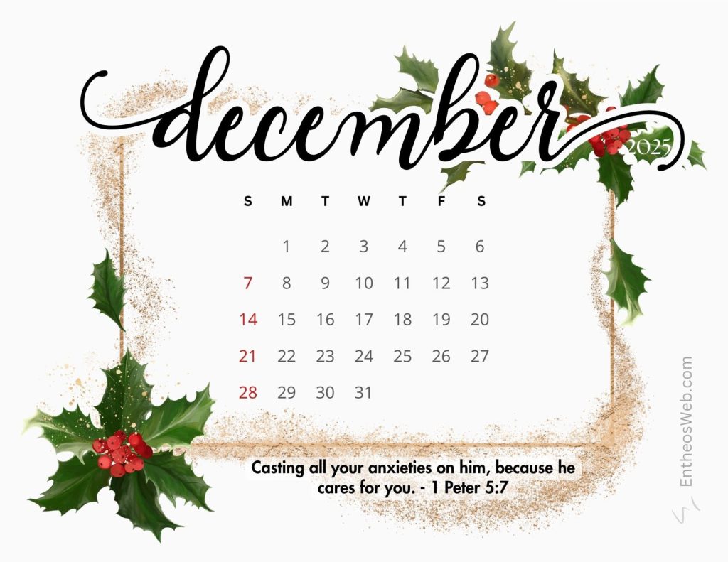 Printable Christian December 2025 Calendars with Bible Verses | EntheosWeb