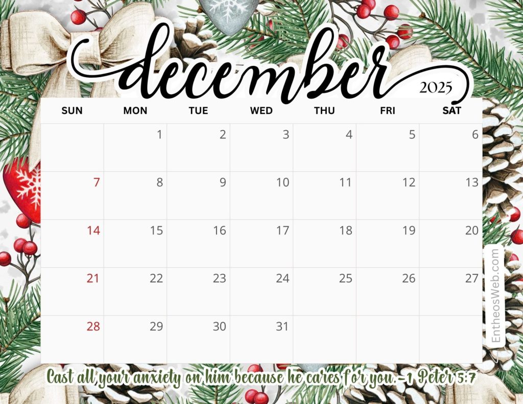 Printable Christian December 2025 Calendars with Bible Verses | EntheosWeb