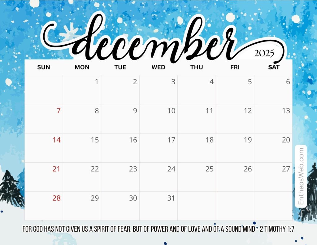 Printable Christian December 2025 Calendars with Bible Verses | EntheosWeb