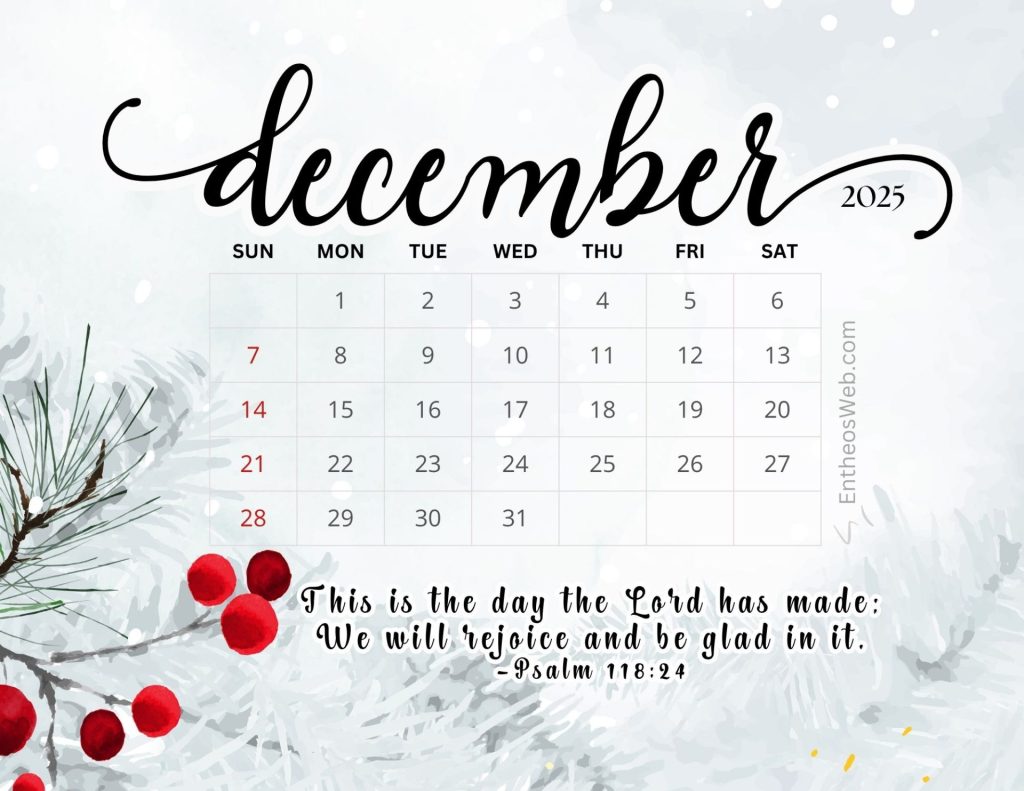 Printable Christian December 2025 Calendars with Bible Verses | EntheosWeb