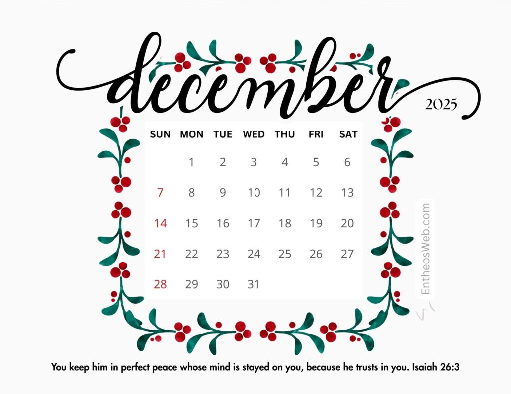 Printable Christian December 2025 Calendars with Bible Verses | EntheosWeb