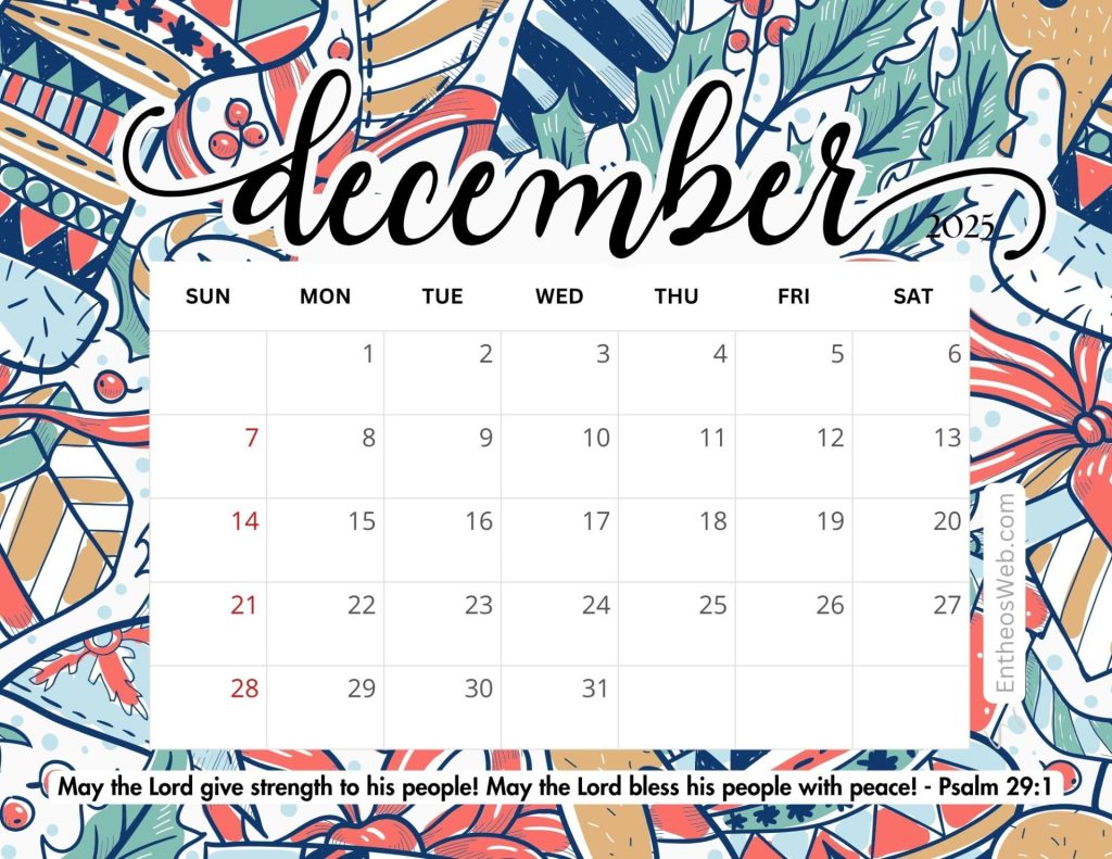 Printable Christian December 2025 Calendars with Bible Verses | EntheosWeb