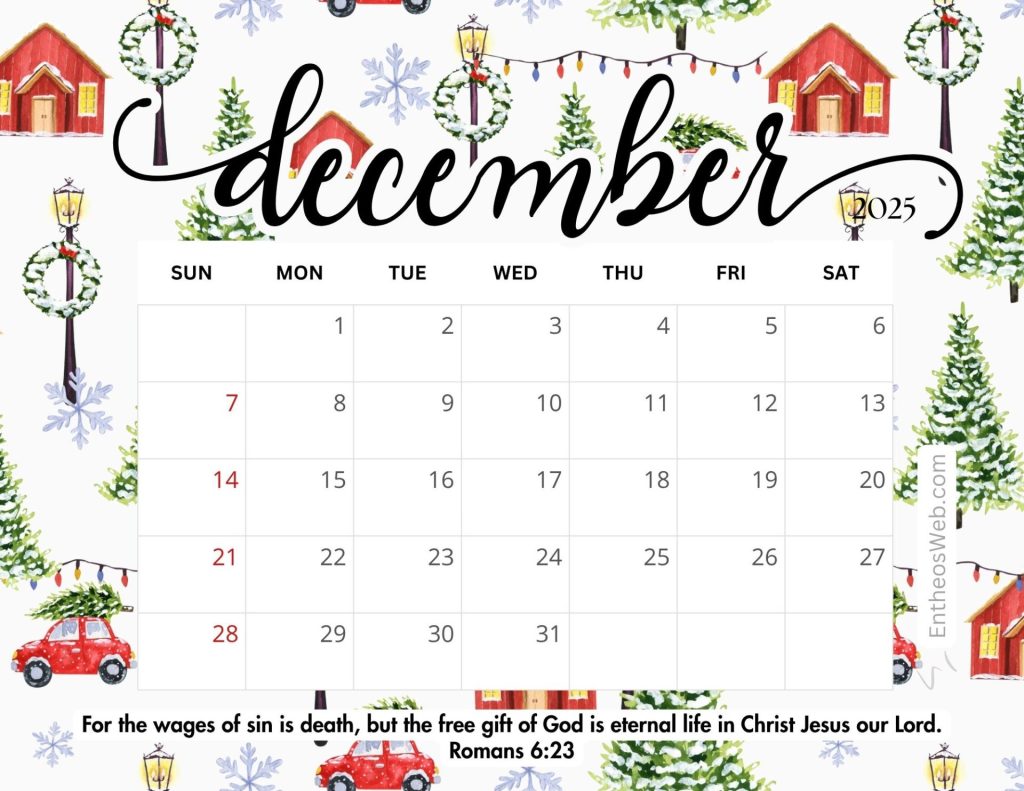 Printable Christian December 2025 Calendars with Bible Verses | EntheosWeb