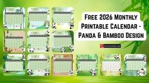 Cute 2026 Monthly Printable Calendar – Panda & Bamboo Design | EntheosWeb