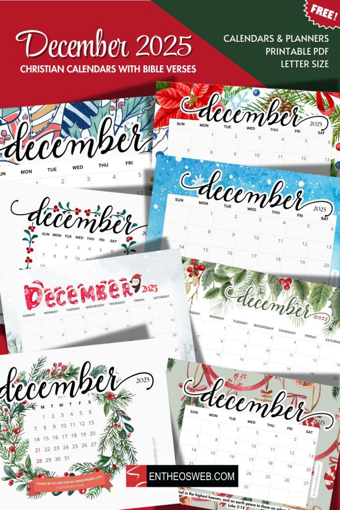 Printable Christian December 2025 Calendars with Bible Verses | EntheosWeb