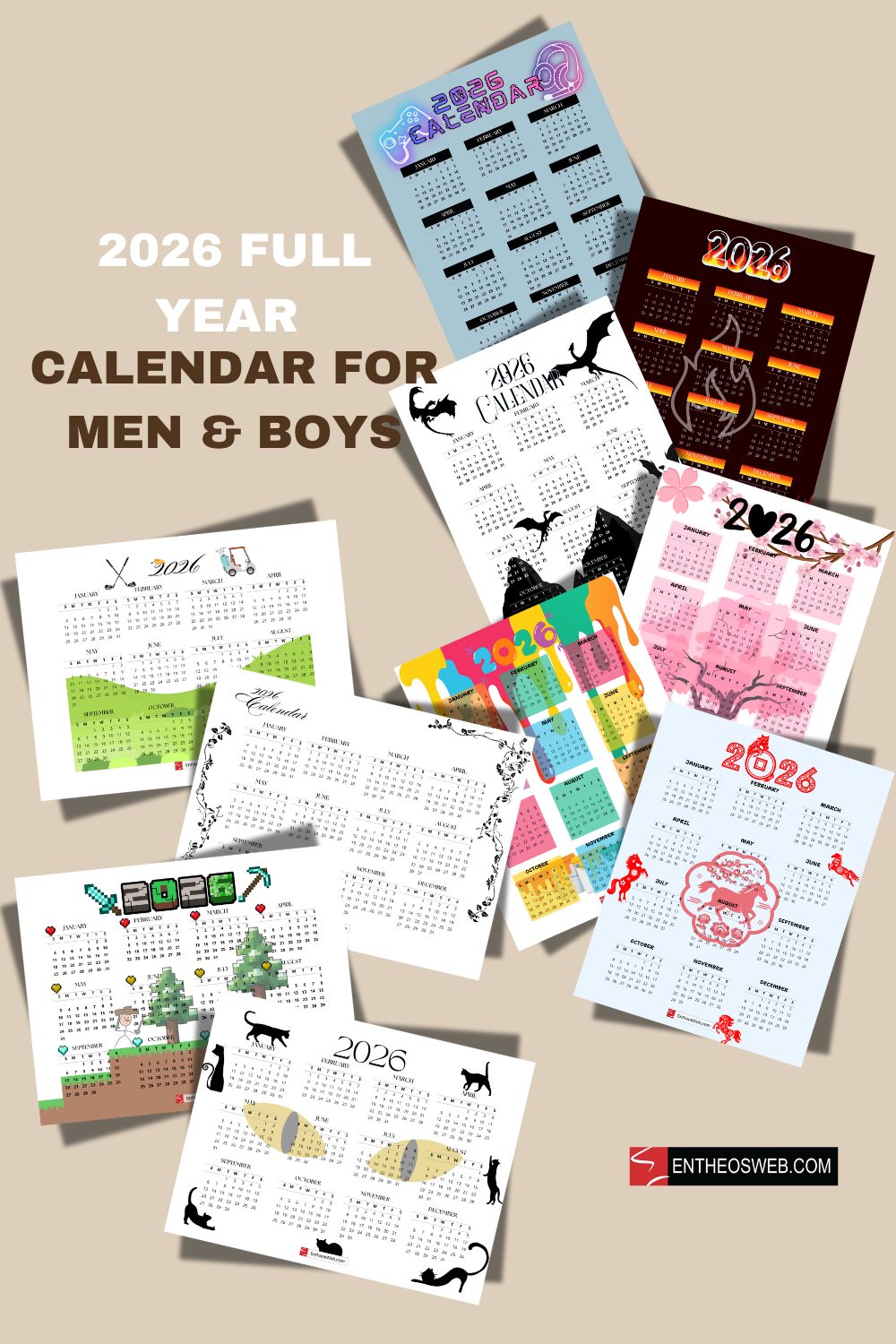 2026 Full Year Calendar For Men & Boys | EntheosWeb