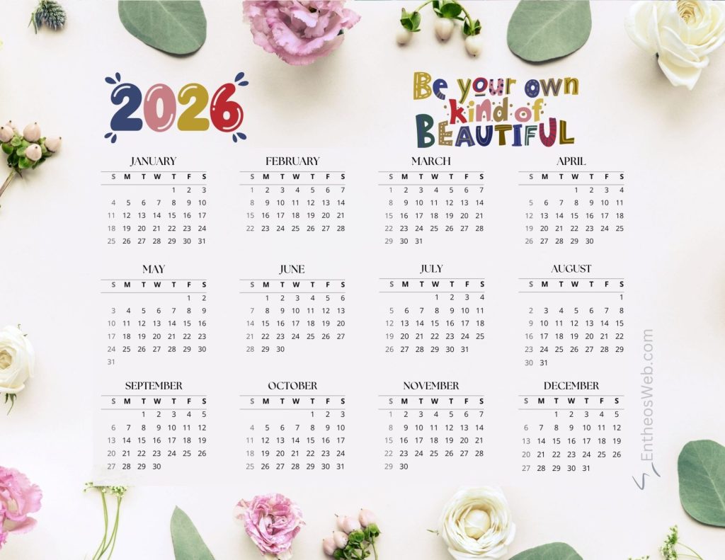 2026 Motivational Printable Calendar | EntheosWeb