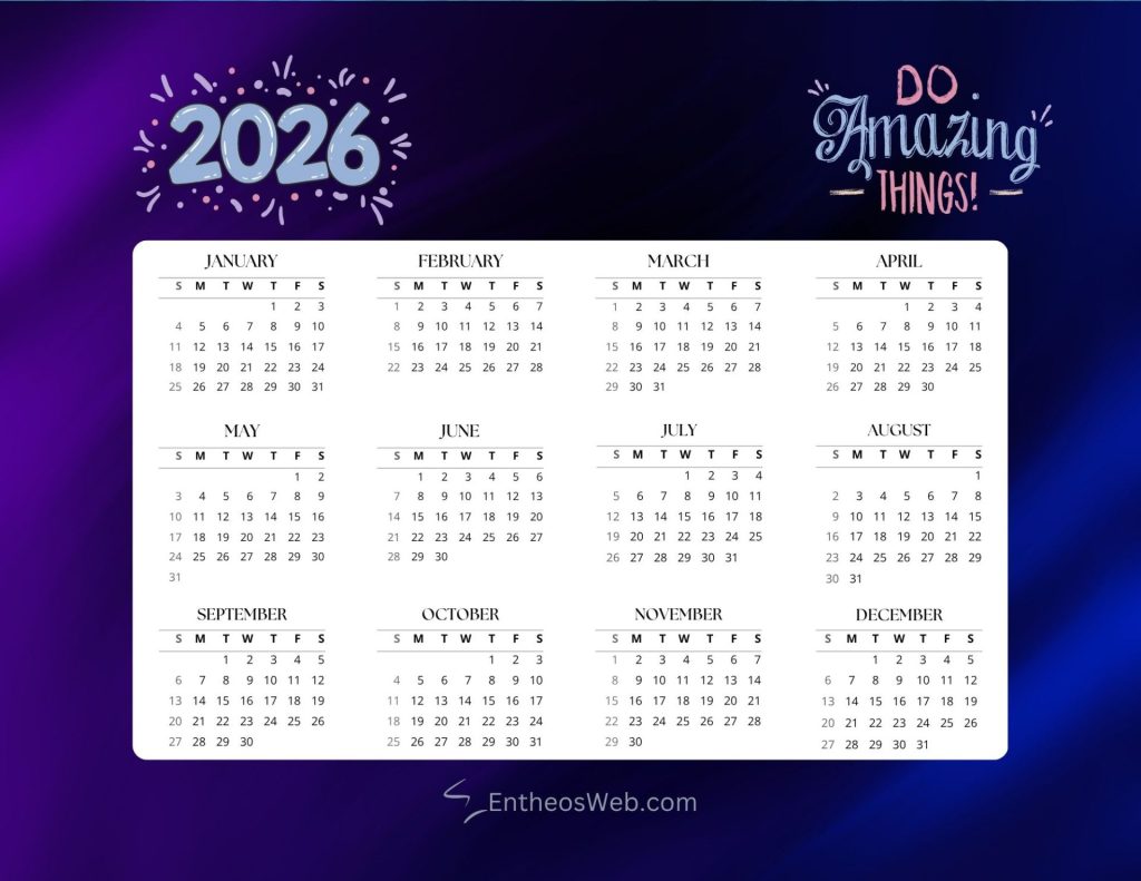 2026 Motivational Printable Calendar | EntheosWeb