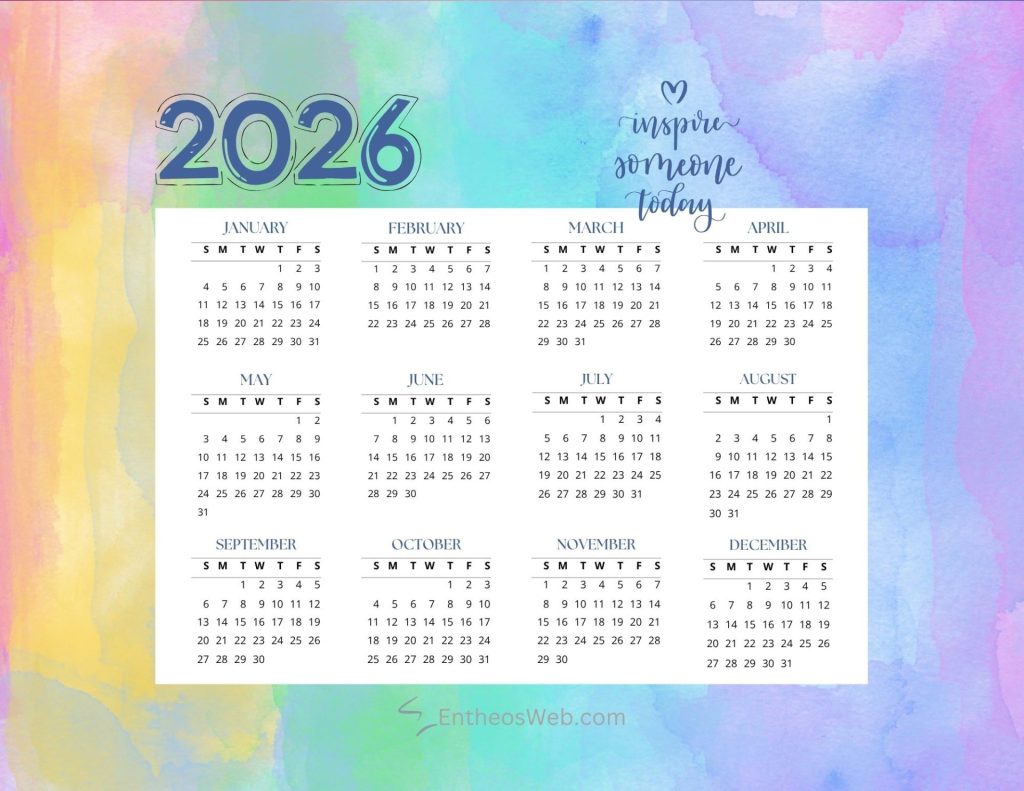 2026 Motivational Printable Calendar | EntheosWeb