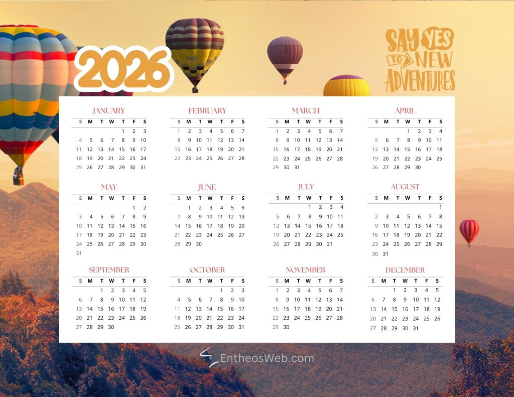 2026 Motivational Printable Calendar | EntheosWeb