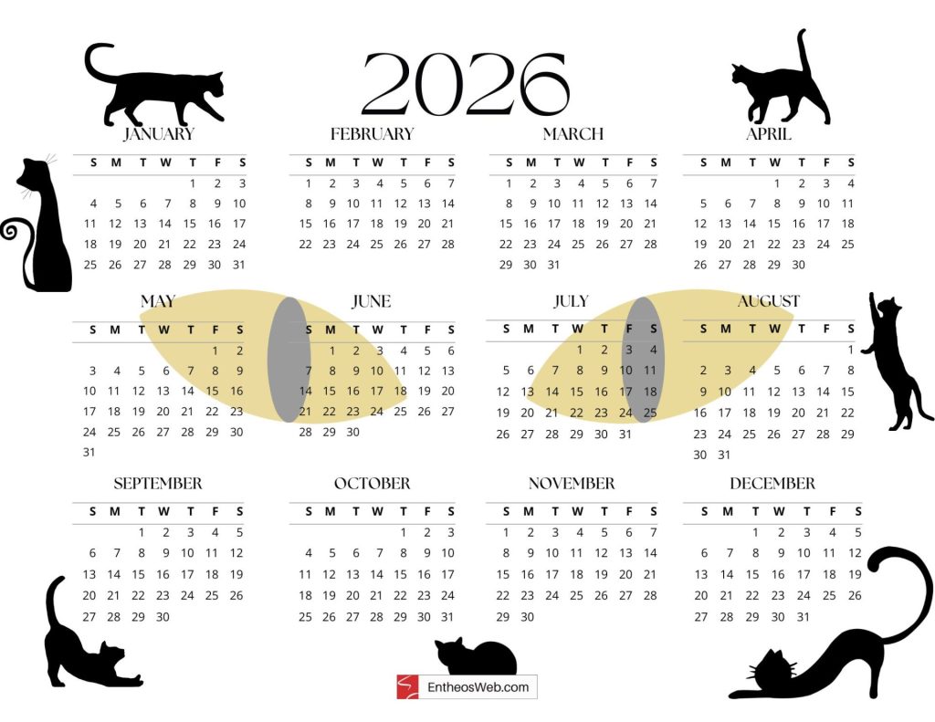 Cute Cats Pastel 2026 Monthly Calendar for Print – Landscape & Portrait ...