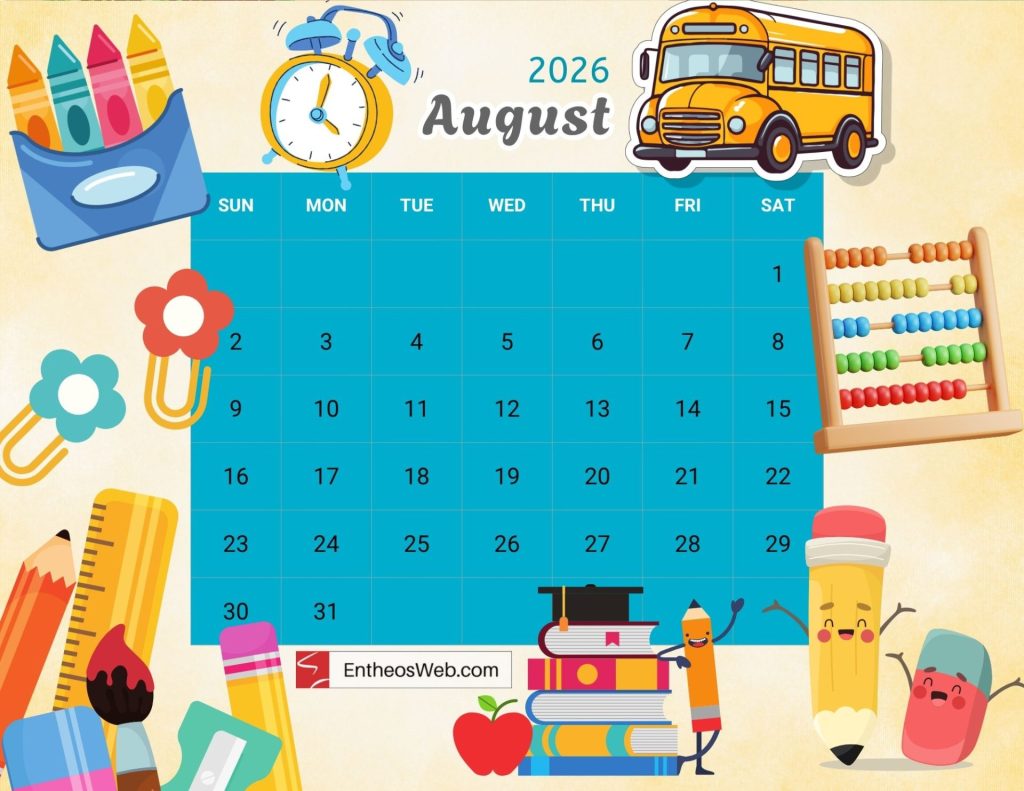 Free 2026 Kids Themed Printable Calendar | EntheosWeb