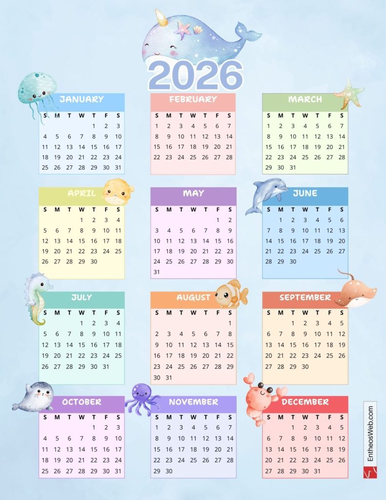 Cute 2026 Calendar Printables | EntheosWeb