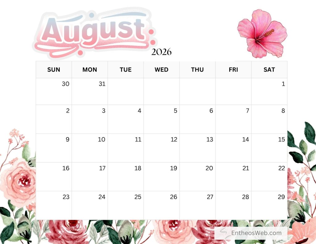August 2026 Calendar Printables | EntheosWeb