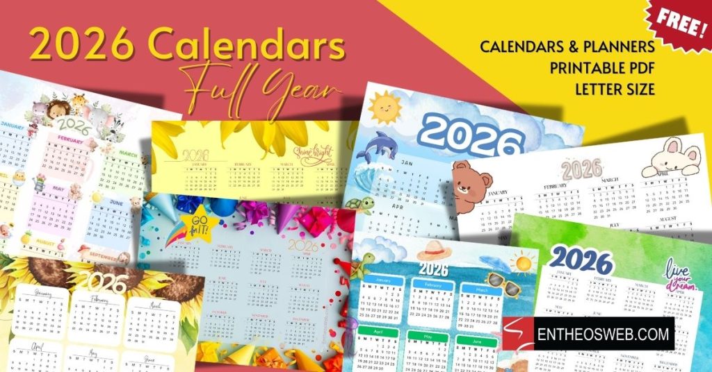 Full Year 2026 Calendar Printable PDF | EntheosWeb