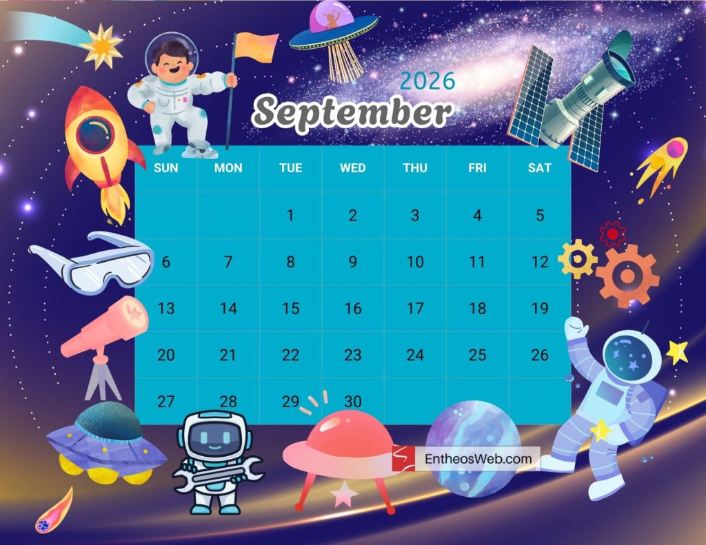Free 2026 Kids Themed Printable Calendar | EntheosWeb