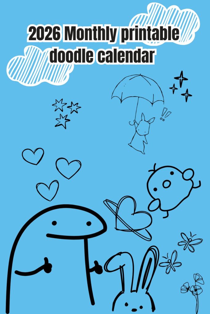 2026 Monthly Printable Doodle Calendar with Weekends Highlighted ...