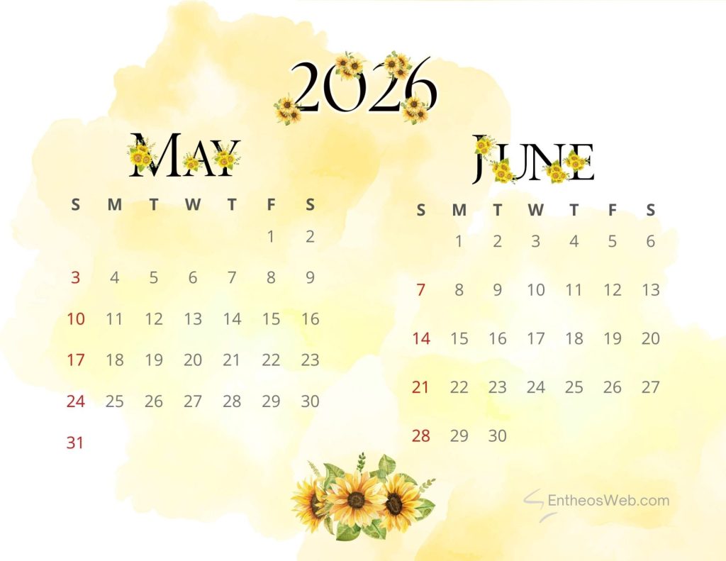 May June 2026 Calendar Printable | EntheosWeb